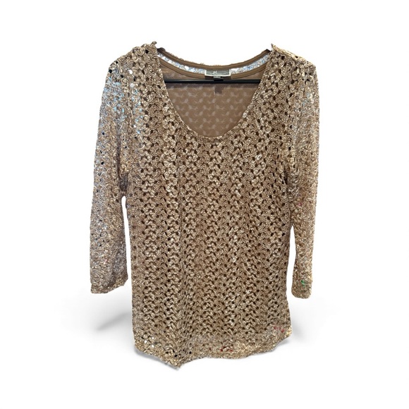 JM Collection | Tops | Jm Collection Gold Metallic Crochet Sequin Top ...